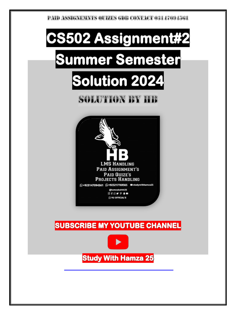 CS502 Assignment#2 Summer Semester Solution 2024 by HB | PDF
