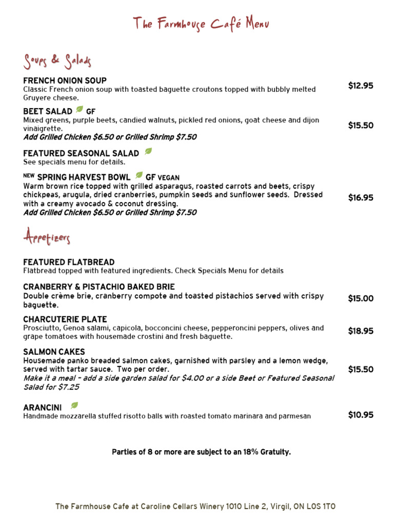 Farmhouse Café Menu for Foodies | PDF | Salad | Hamburgers