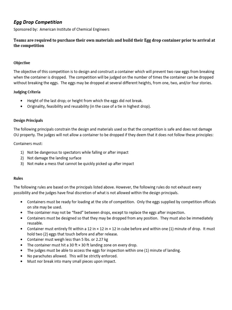 Egg Drop Competition Rules 2020 | PDF | Materials
