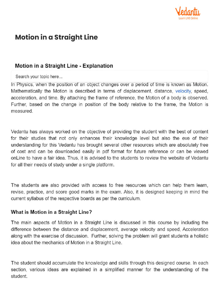 Motion in A Straight Line | PDF