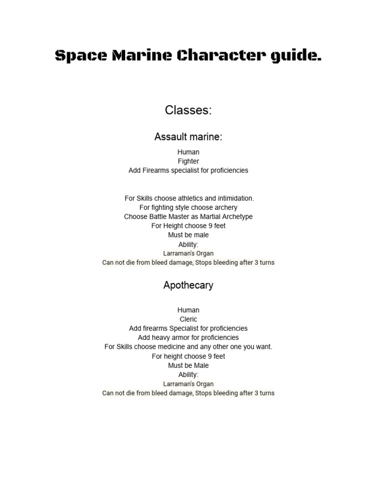 Space Marine Character Guide | PDF
