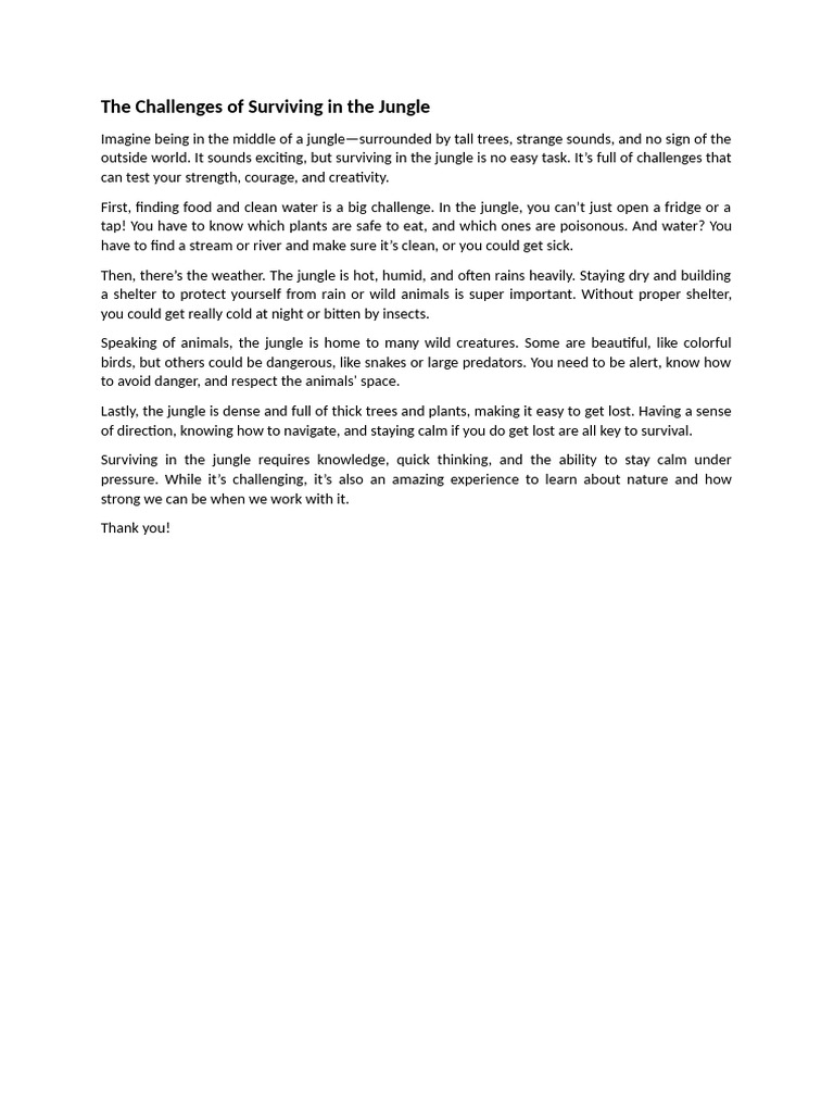 The Challenges of Surviving in The Jungle | PDF