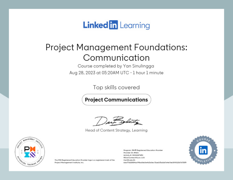 CertificateOfCompletion - Project Management Foundations Communication | PDF