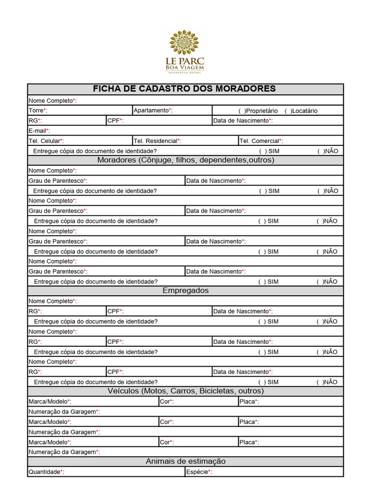 Ficha Formulário de Cadastramento | PDF