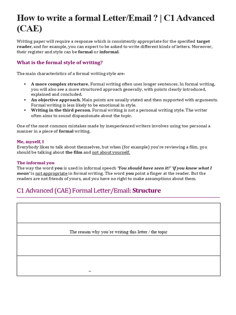 CAE - Writing A Letter - E-Mail | PDF