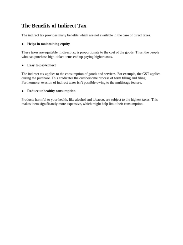 The Benefits of Indirect Tax | PDF