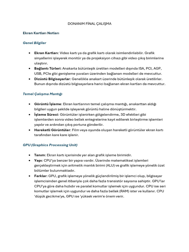 Donanim Fi̇nal - Ekran Kartlari - 12.hafta + Sunumlar | PDF