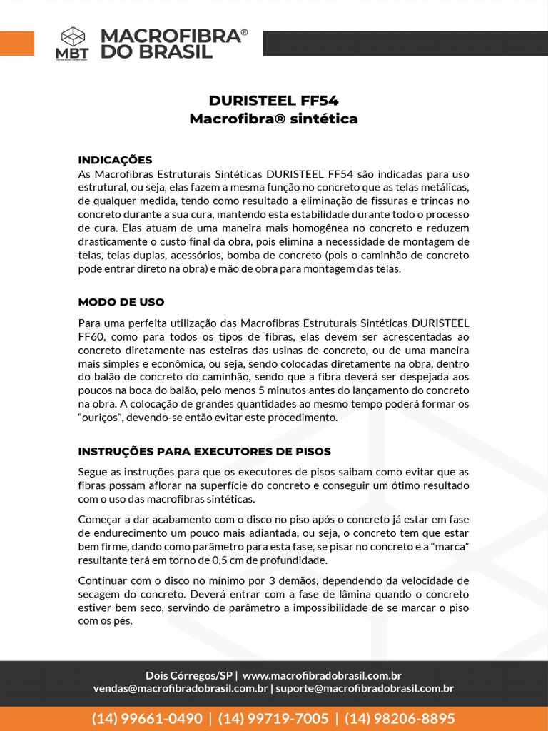 Macrofibra Descricao de Uso DURISTELL FF54 | PDF