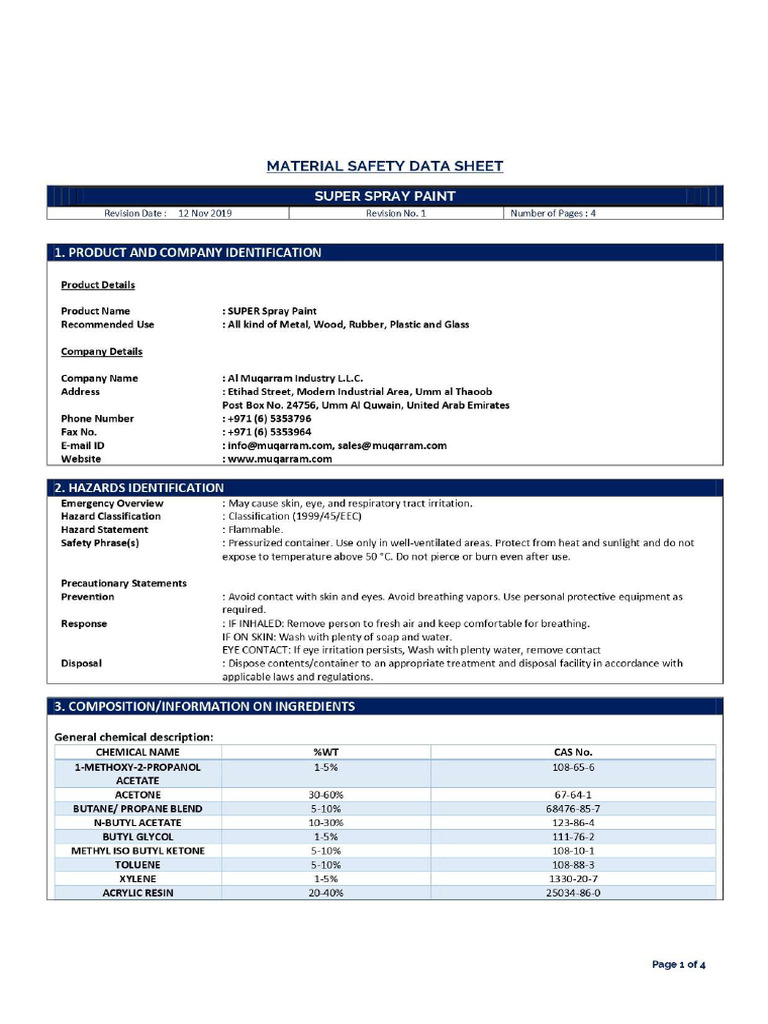 Super Spray Paint Msds | PDF