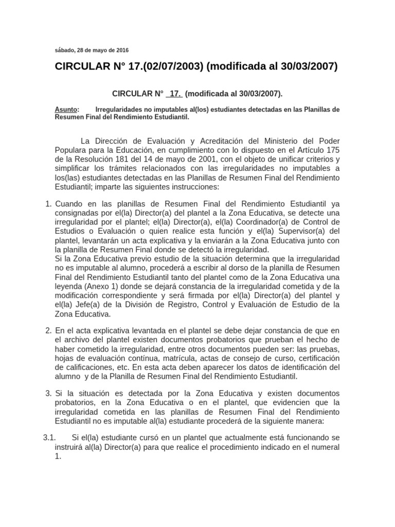 Circular 17 2 de Julio de 2003 | PDF