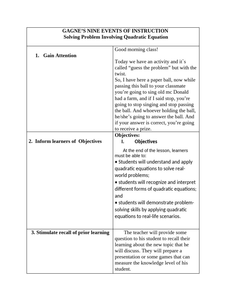 Gagnes Lesson Plan - Humayan | PDF