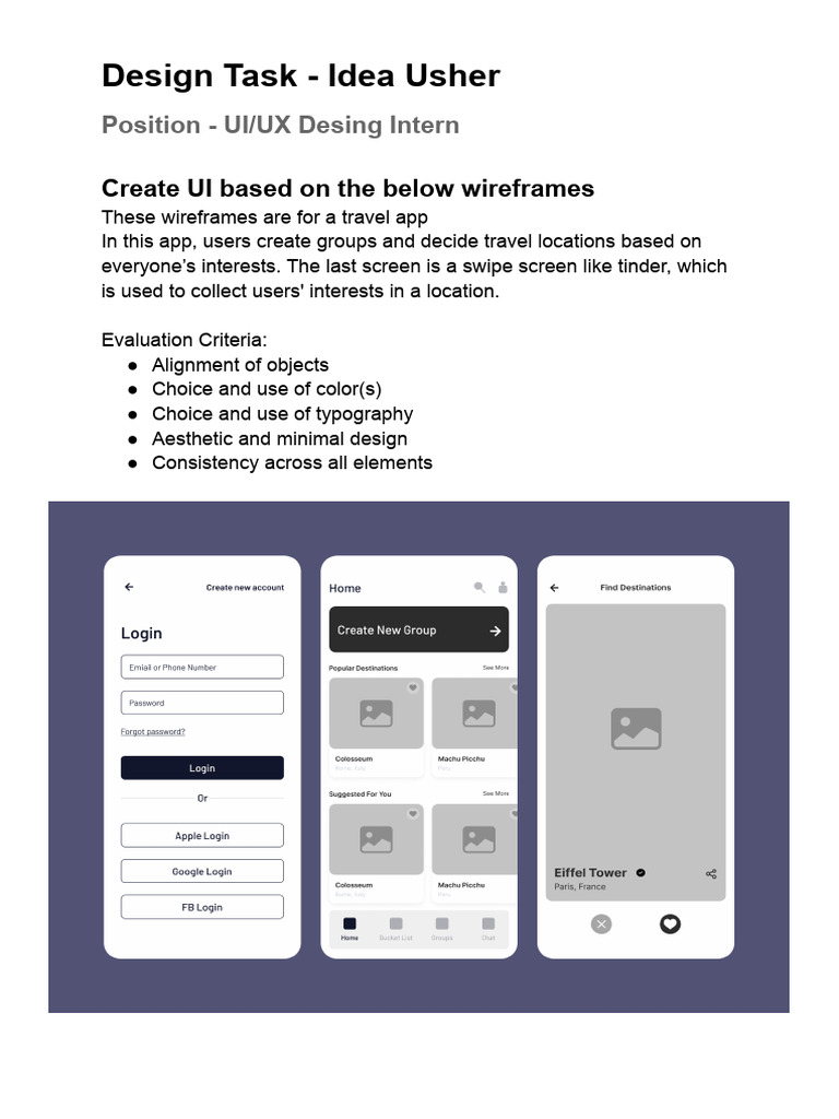 UI - UX Design Intern - Task | PDF