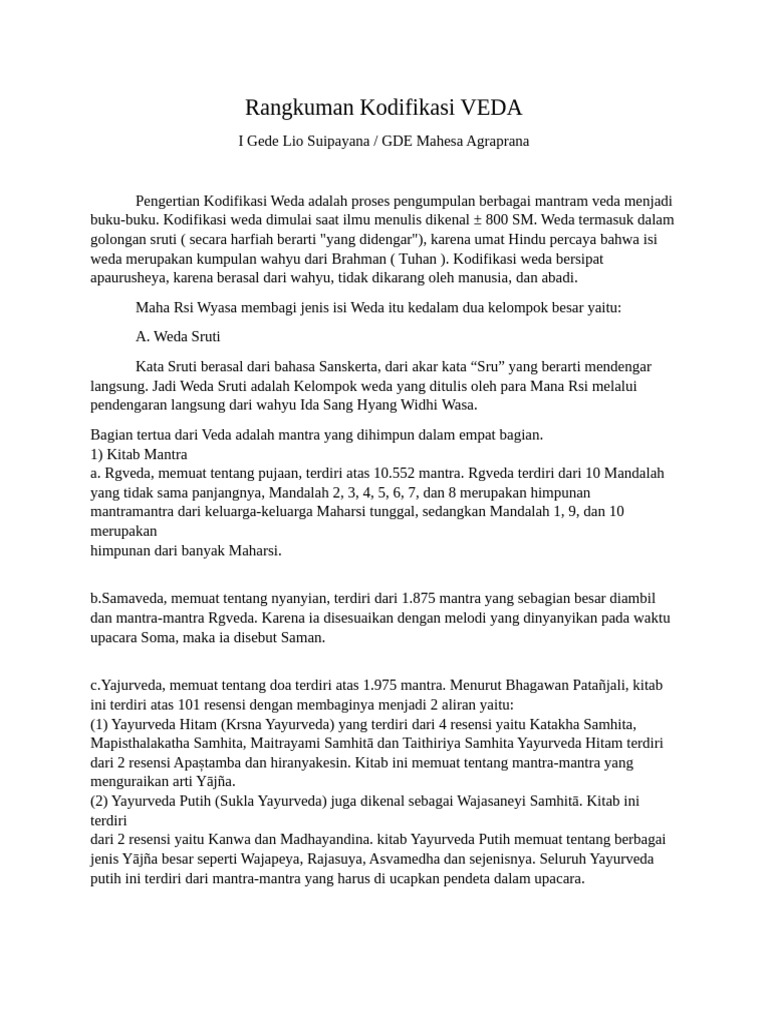 Rangkuman Kodifikasi VEDA | PDF