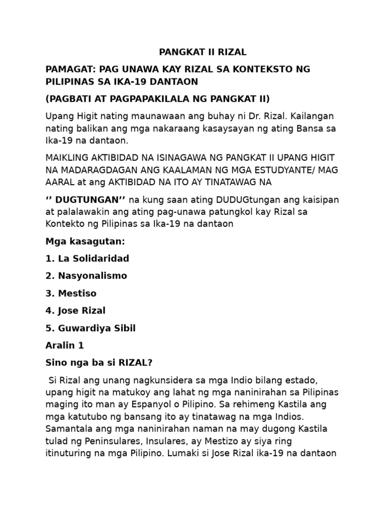 Summary Sa Rizal 2 | PDF