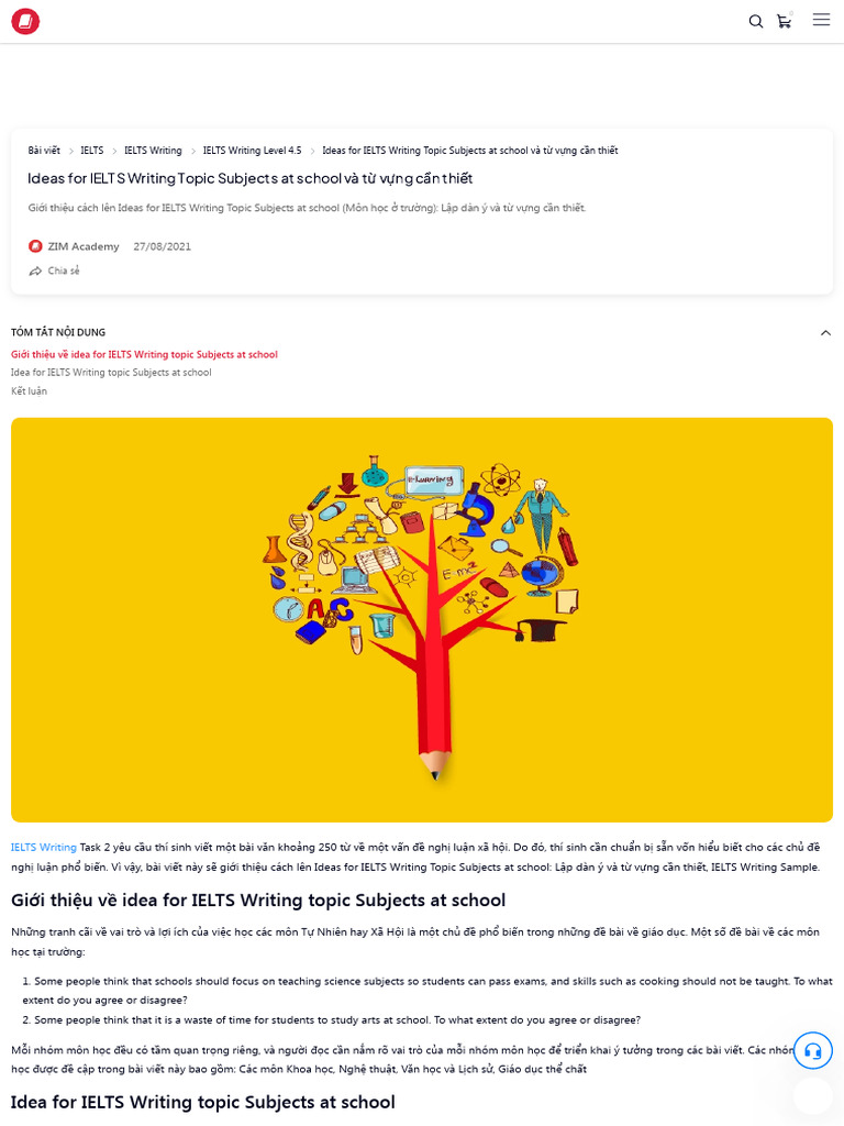 Ideas for IELTS Writing task 2 Topic Subjects at school và từ vựng cần ... Ideas for IELTS Writing task 2 Topic Subjects at school và từ vựng cần ...