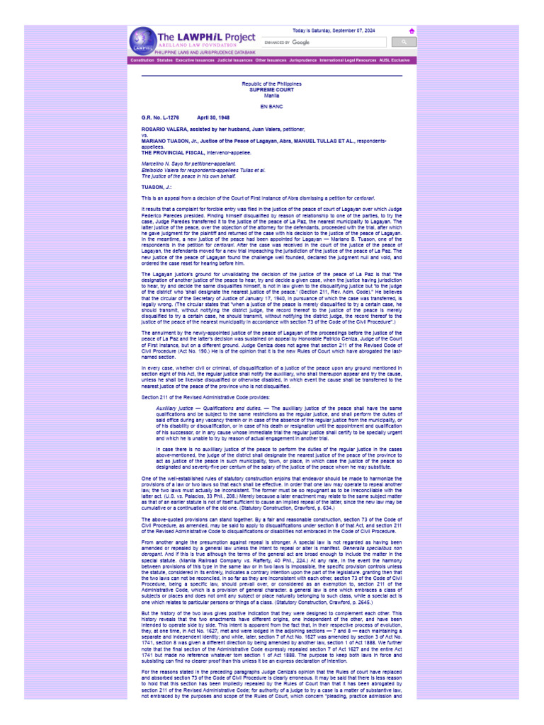 Lawphil Net Judjuris Juri1948 Apr1948 GR - L 1276 - 1948 HTML | PDF ...