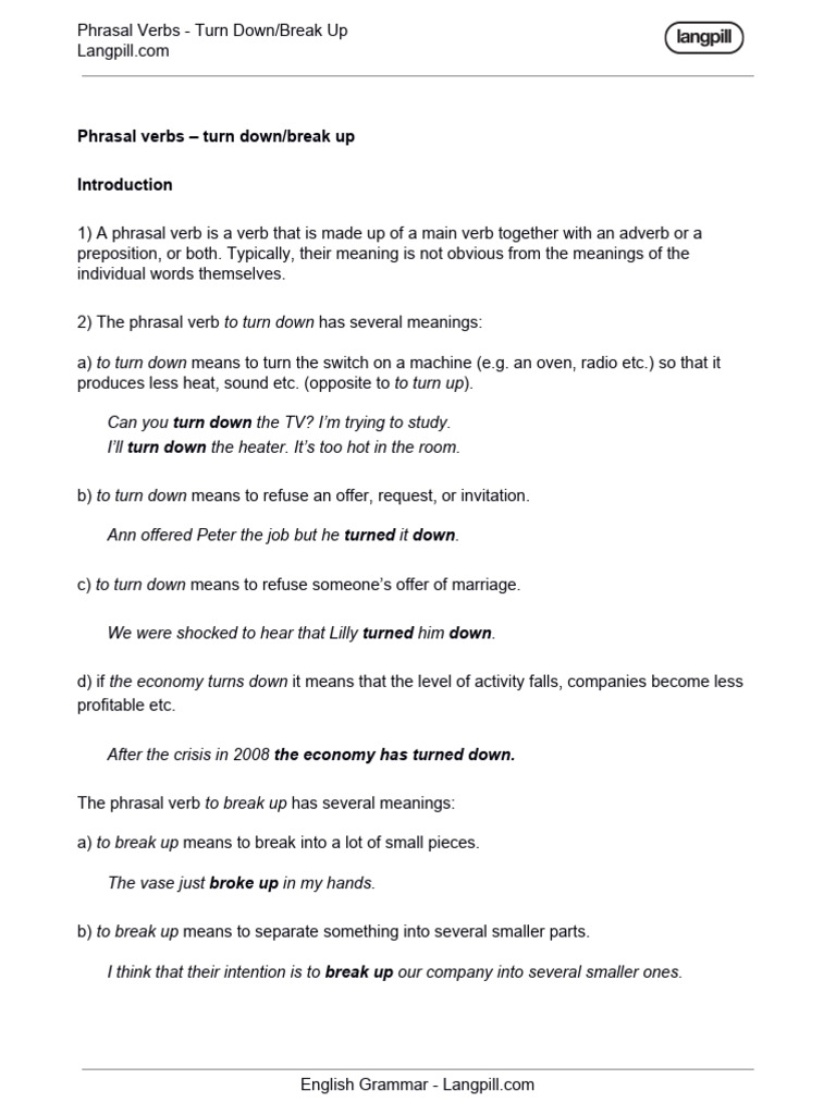 Understanding "Turn Down" and "Break Up" | PDF | Semantic Units ...