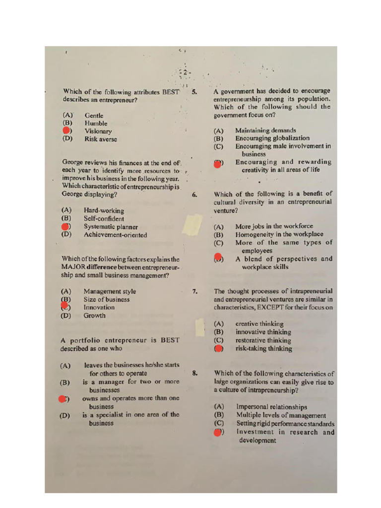 2019 Entrep U1 P1 With Answers | PDF