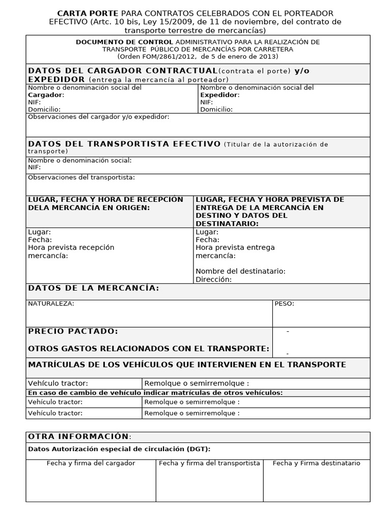CARTA-DE-PORTE-TRANSPORTE-NO-CONTINUADO-Y-DOCUMENTO-DE-CONTROL-nuevo | PDF