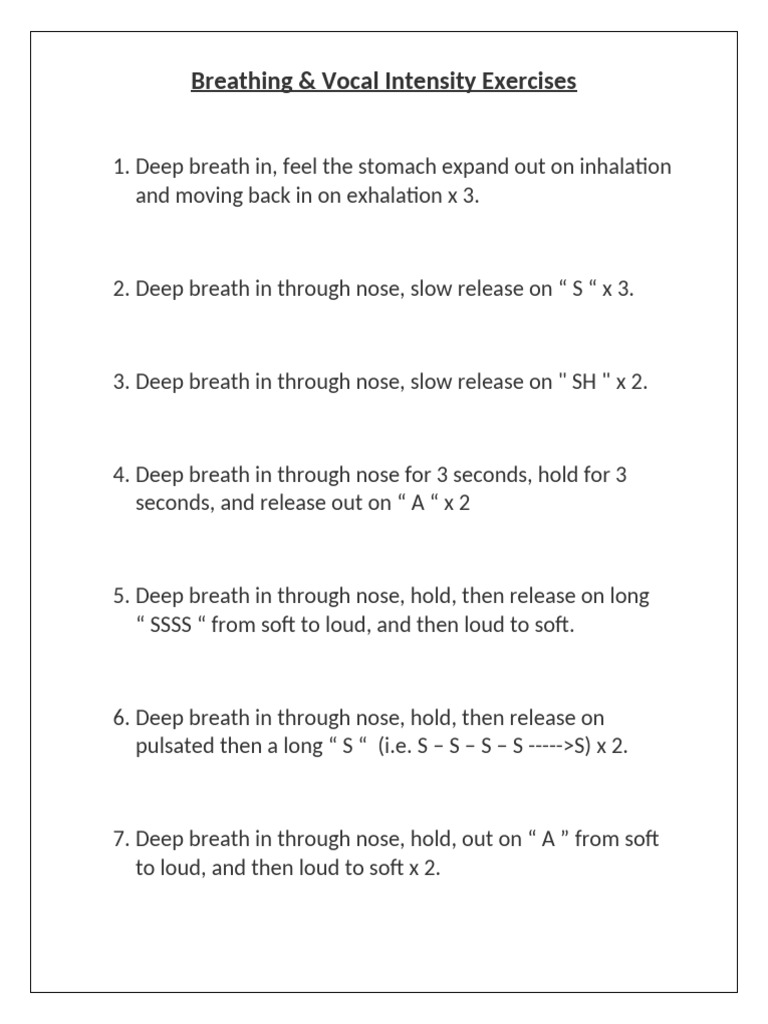 Breathing and Vocal Intensity Exercises (Original) | PDF