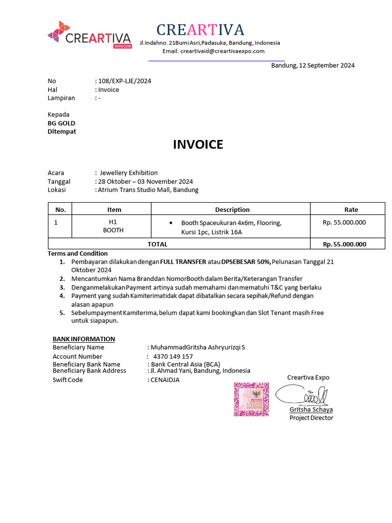 Invoice Jewellery Exhibition - Pt Bagong Sejahtera Abadi | PDF