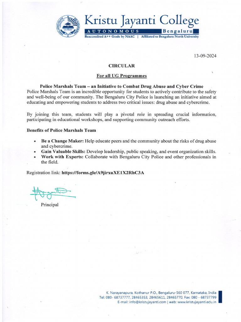 Circular - Police Marshals Team - 13.09.2024 | PDF