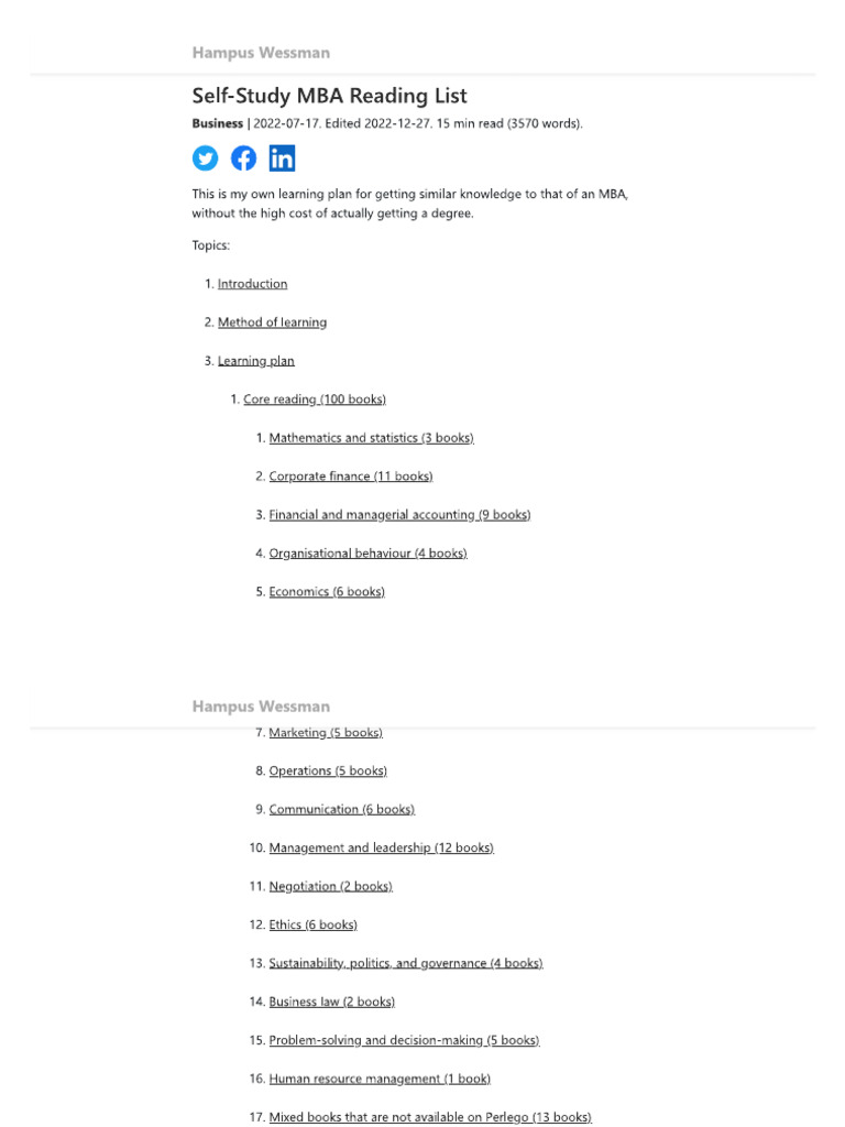 MBA Self-Study List | PDF