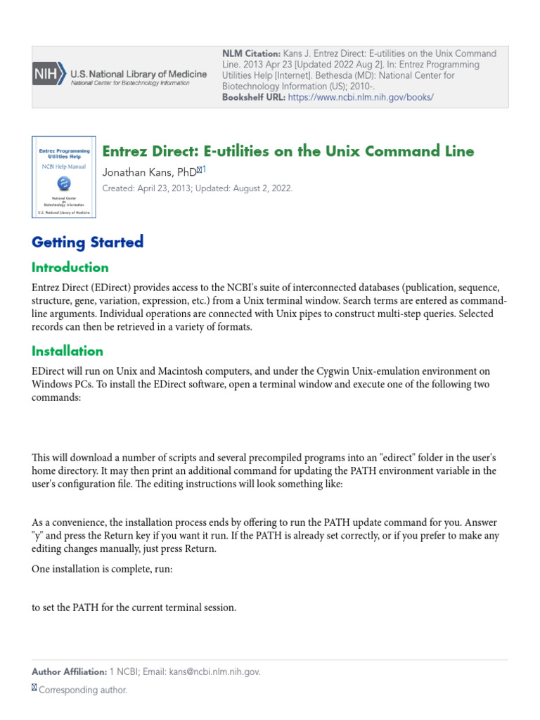 EDirect Installation and Usage Guide | PDF