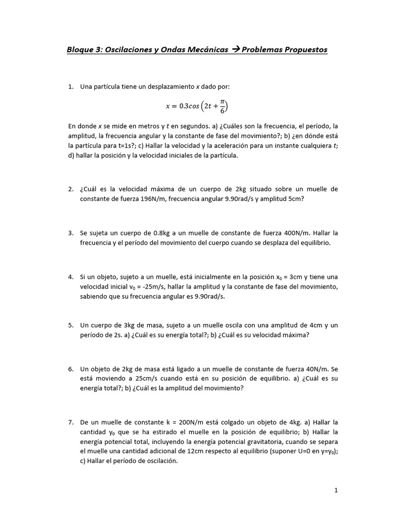 Bloque3 - Problemas Propuestos | PDF | Oscilación | Ciencia y matemáticas