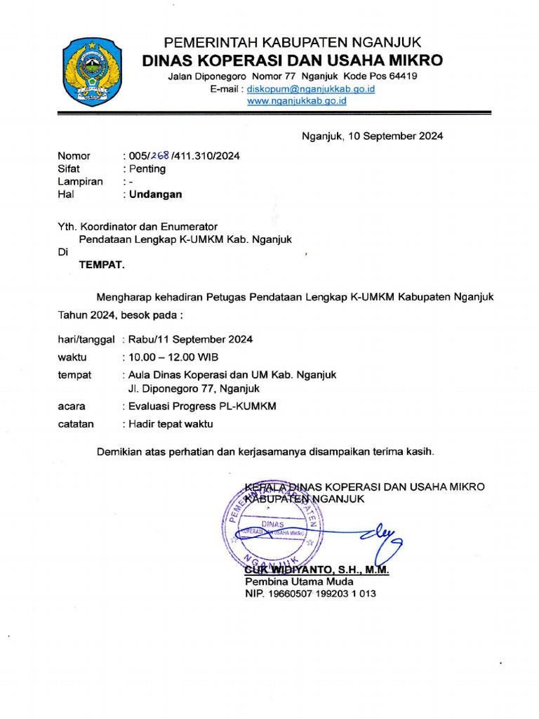 Undangan Evaluasi Progress PL-KUMKM | PDF