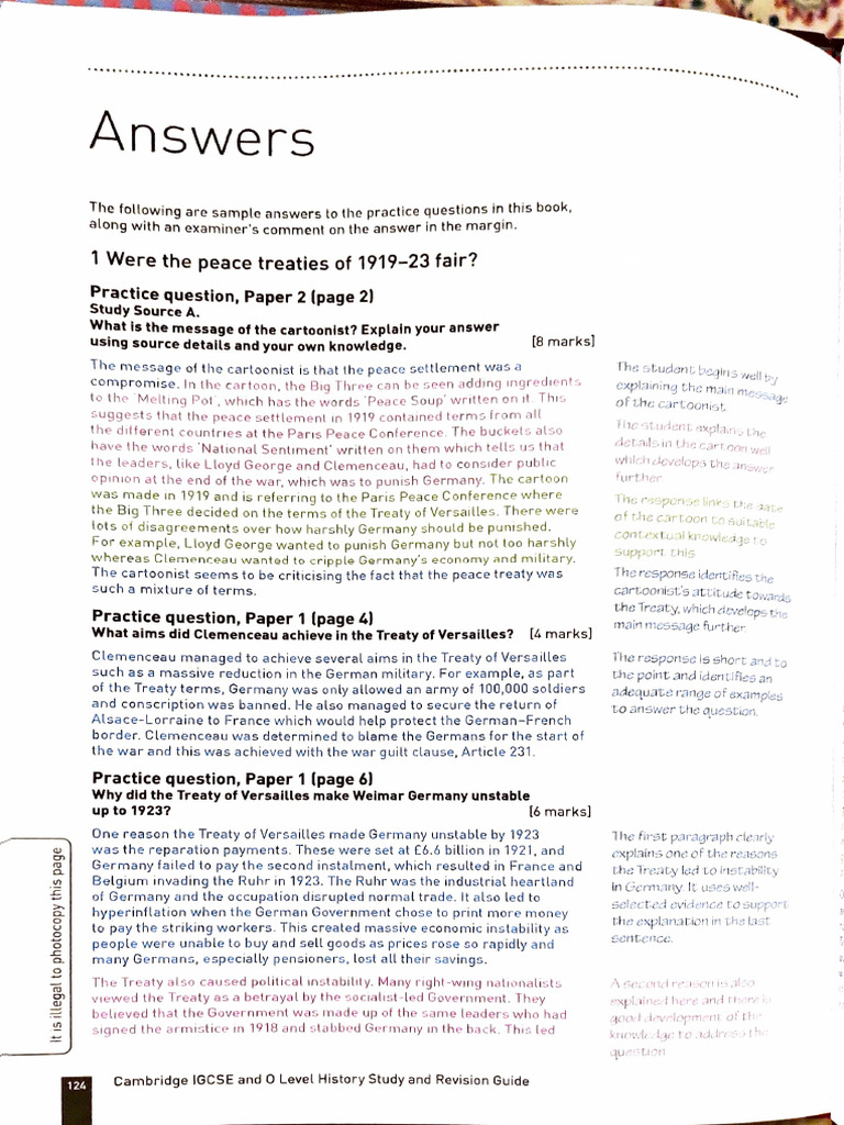 Structured Question on Treaty of Versailles ( Paper I ) | PDF