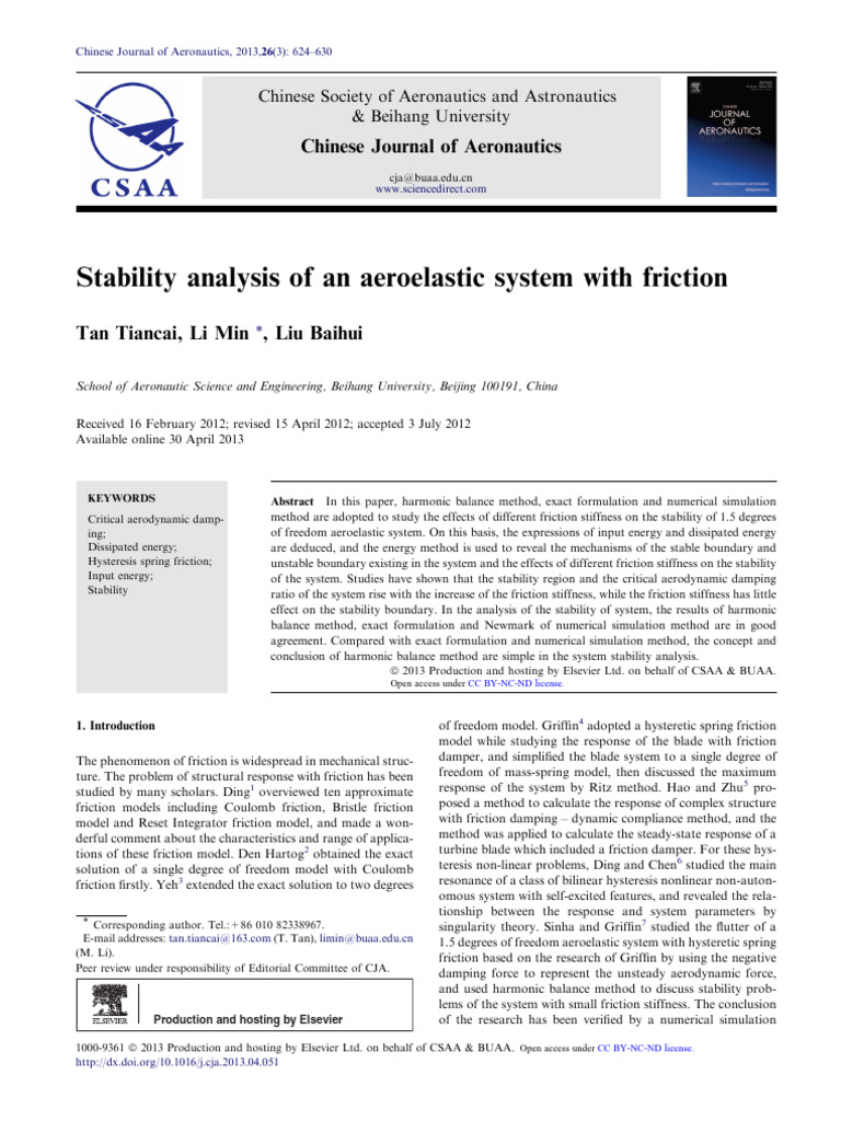 Stability Analysis of An Aeroelastic System With Friction | PDF