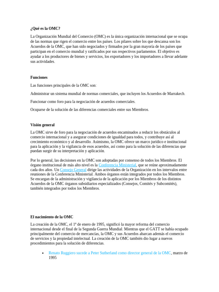 ¿Qué Es La OMC?: Conferencia Ministerial Consejo General | PDF
