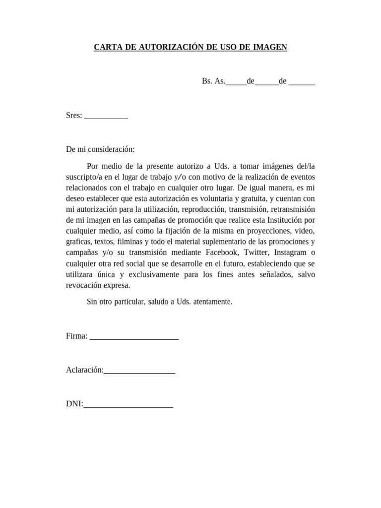 Carta Autorización Uso Imagen | PDF