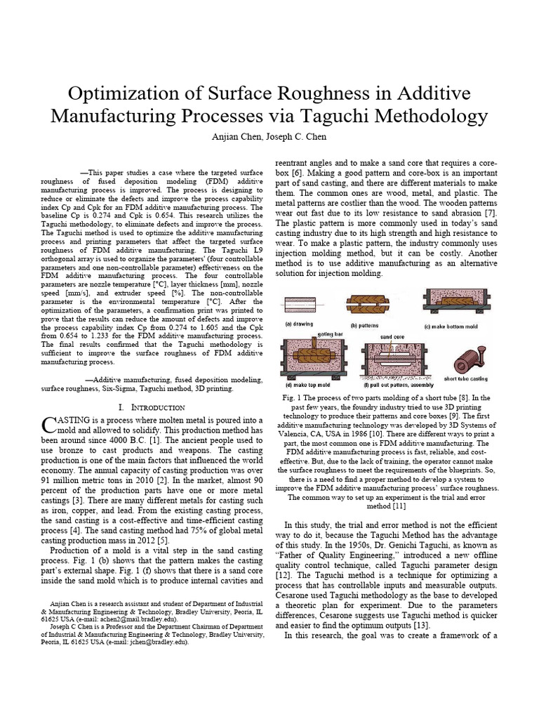 Optimization of Surface Roughness in Additive Manufacturing Processes Via Taguchi Methodology | PDF