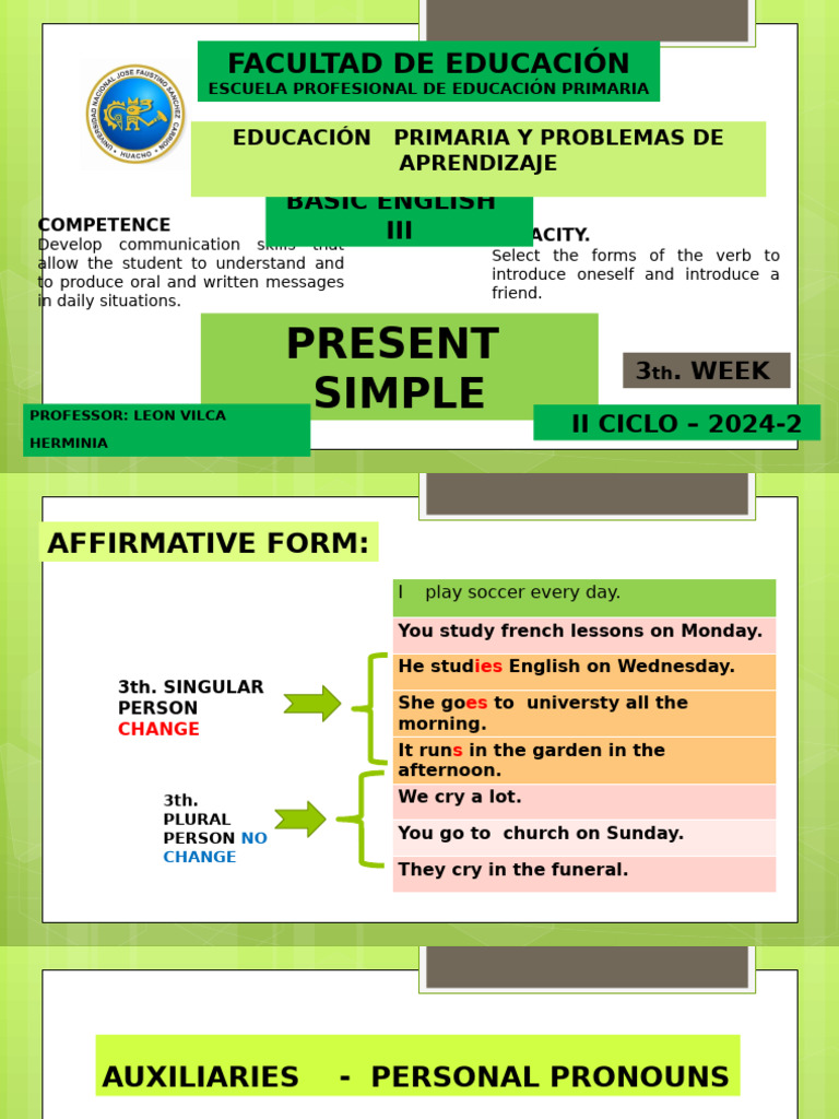 PRESENT SIMPLE - VERB - 3rd. WEEK - ING. II - EPPA III CYCLE | PDF ...