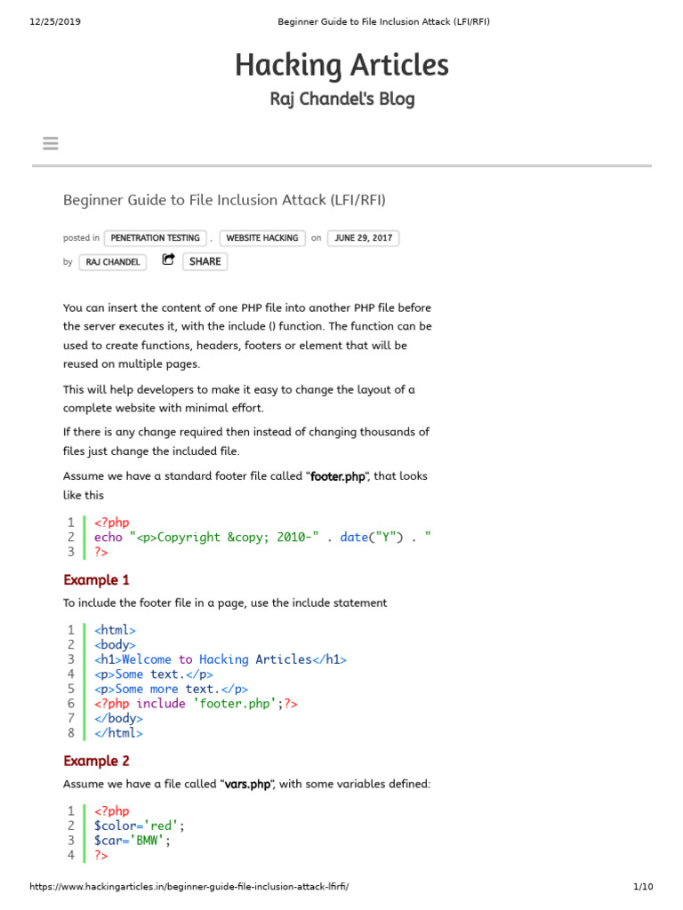 Beginner Guide to File Inclusion Attack (LFI_RFI) | PDF