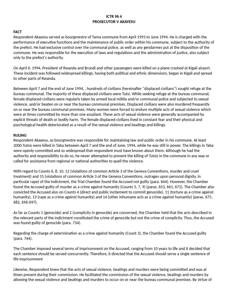 ICTR 96 4 T Prosecutor V Akayesu | PDF