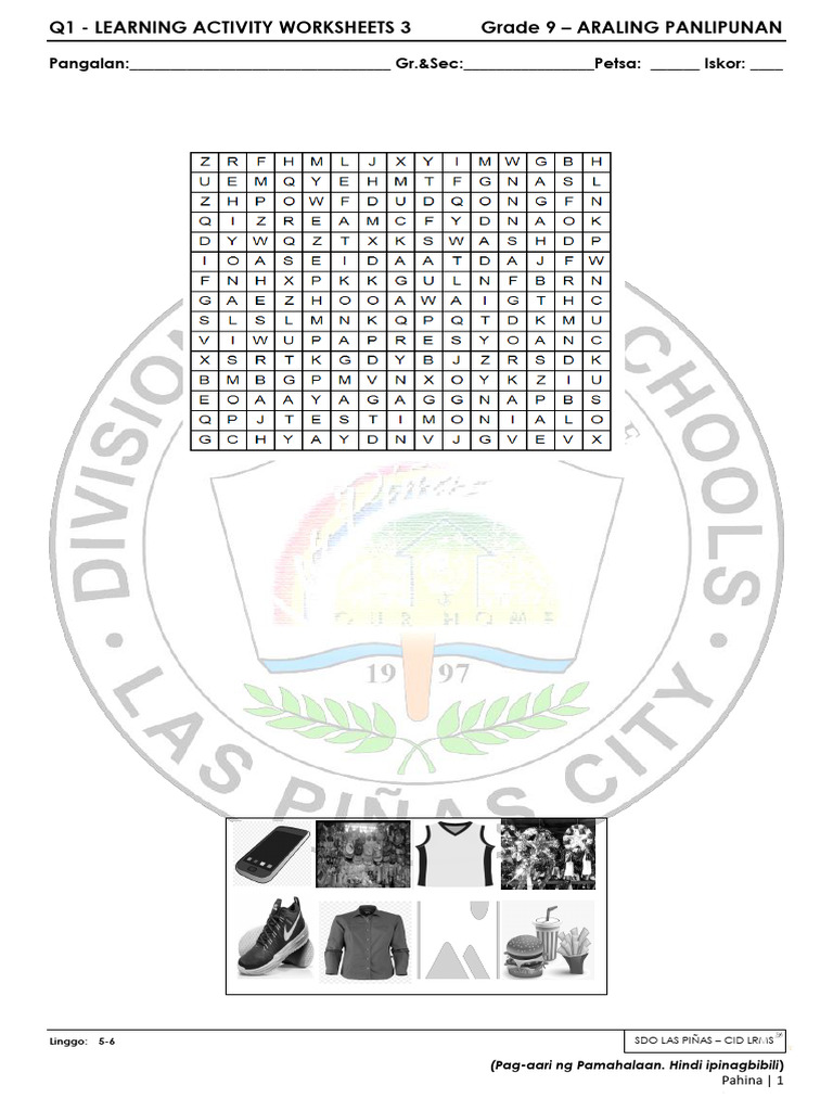 Gawain 1: Word Hunt Panuto:: Pangalan: - Gr.&Sec: - Petsa: - Iskor | PDF