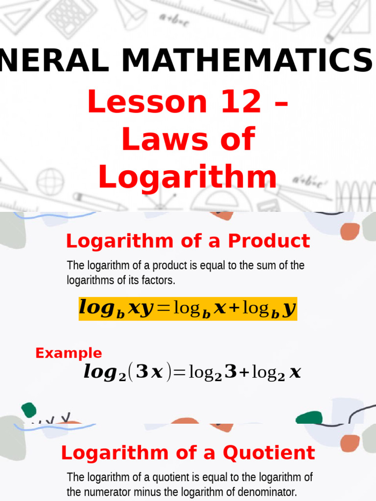 Lesson 12 - Laws of Logarithms | PDF