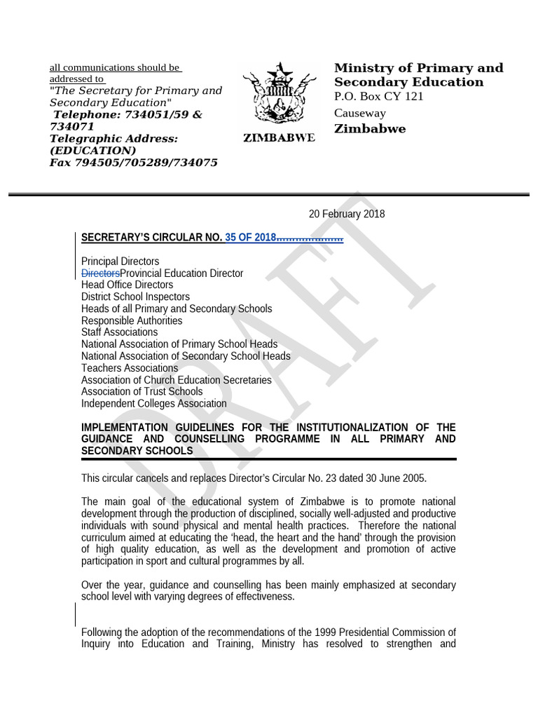Guidance and Counselling Director's Circular No. 23 of 2005 | PDF