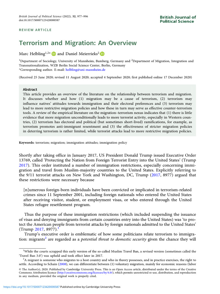 Terrorism and Migration An Overview | PDF | Immigration | Human Migration