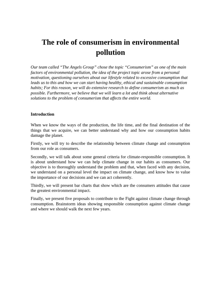 The Role of Consumerism Environmental Problem - 2 | PDF