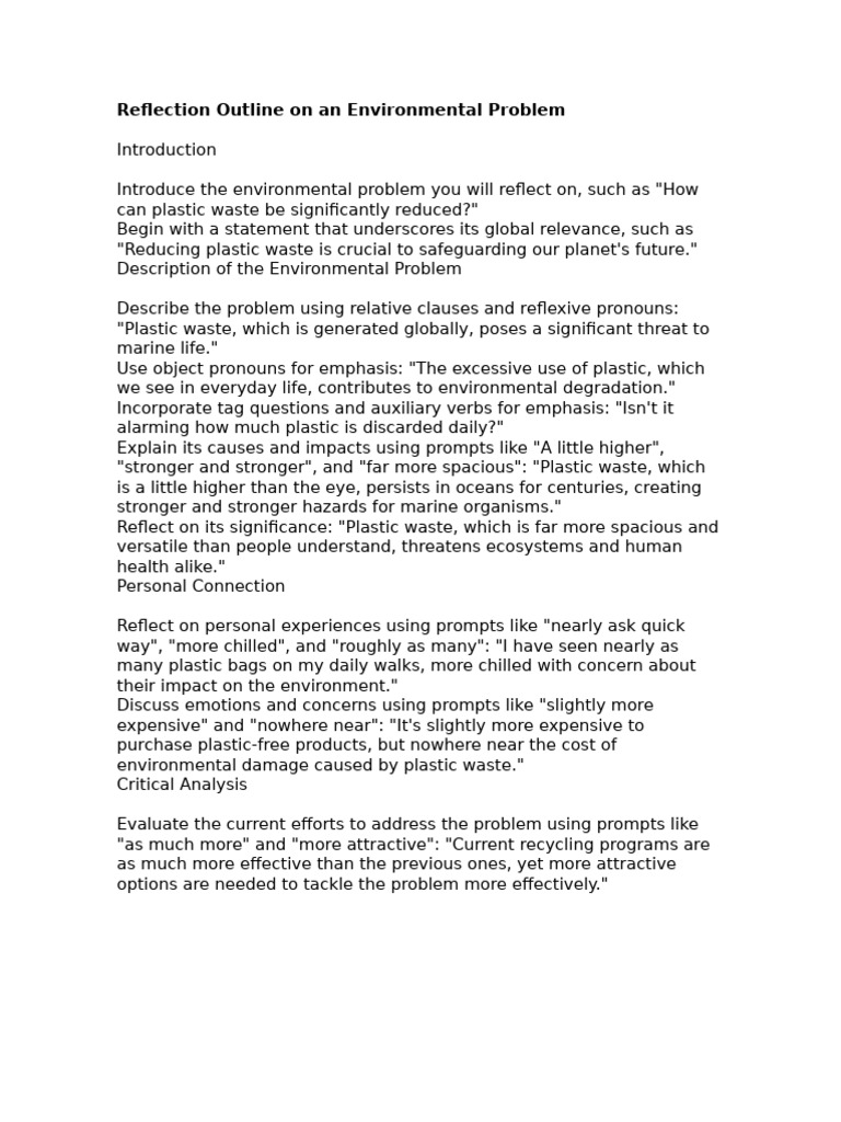 Project - Reflection Outline On An Environmental Problem | PDF