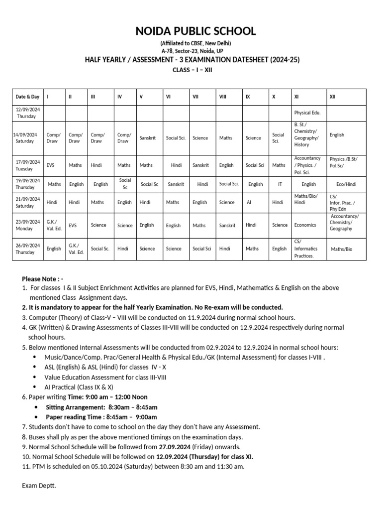 HALF YEARLY DATESHEET (2024-25) nps updated-1 | PDF HALF YEARLY DATESHEET (2024-25) nps updated-1 | PDF