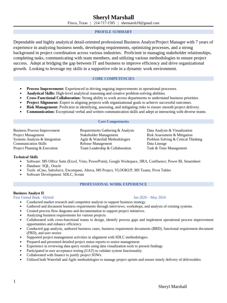 Sheryl Marshall Resume | PDF