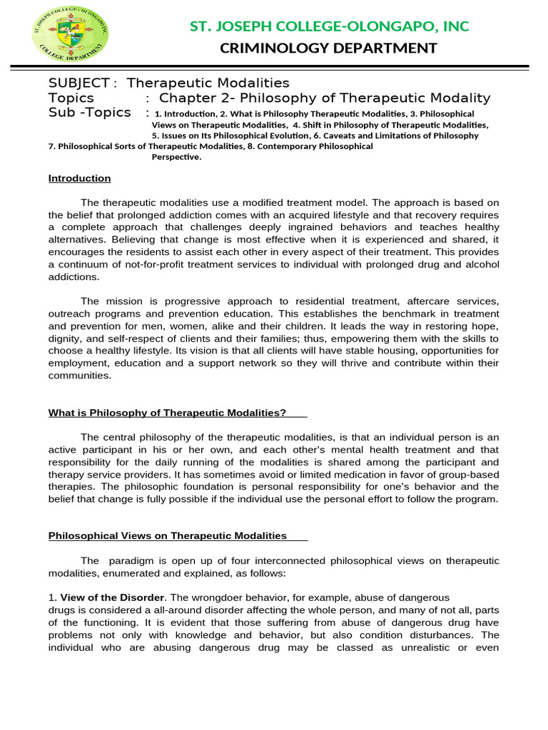 MODULE 2 Therapeutic Modalities 1st Sem. | PDF