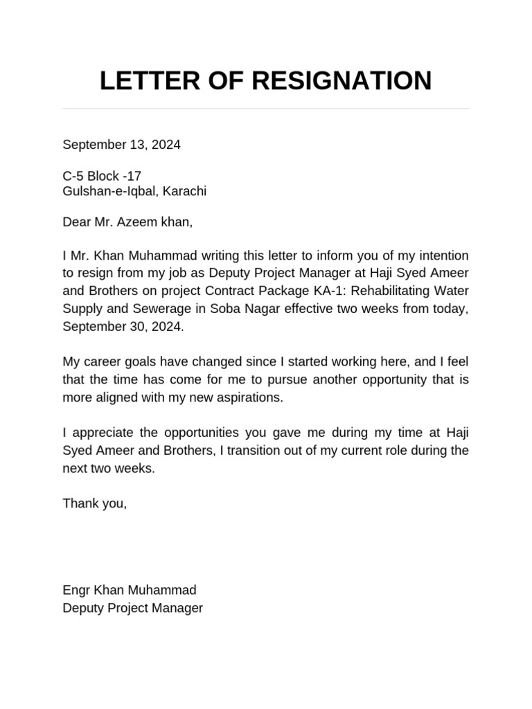 Resignation Letter Example | PDF