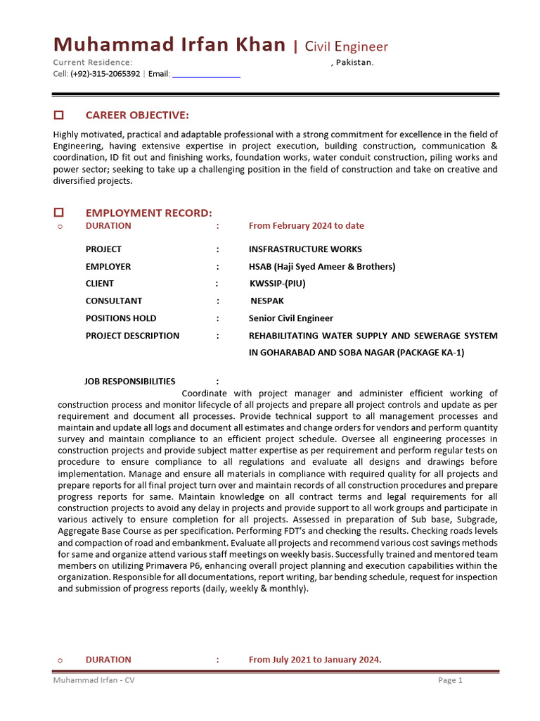 CV- Engr Muhammad Irfan Khan | PDF
