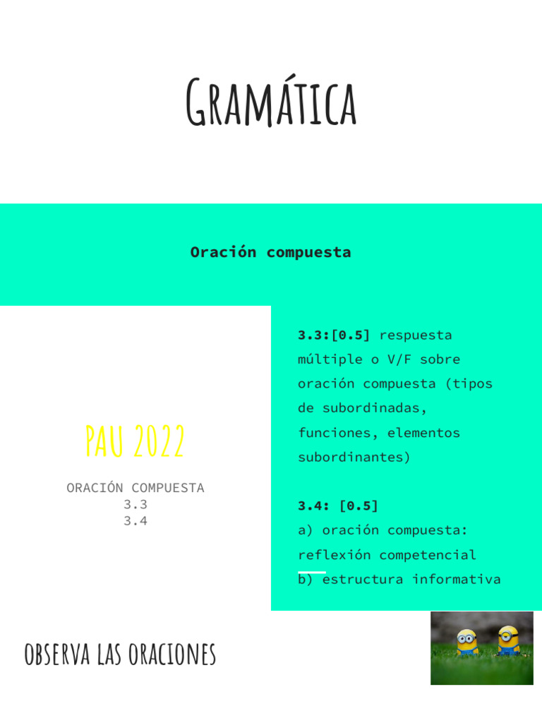 Gramática Oración Compuesta Bachillerato | PDF